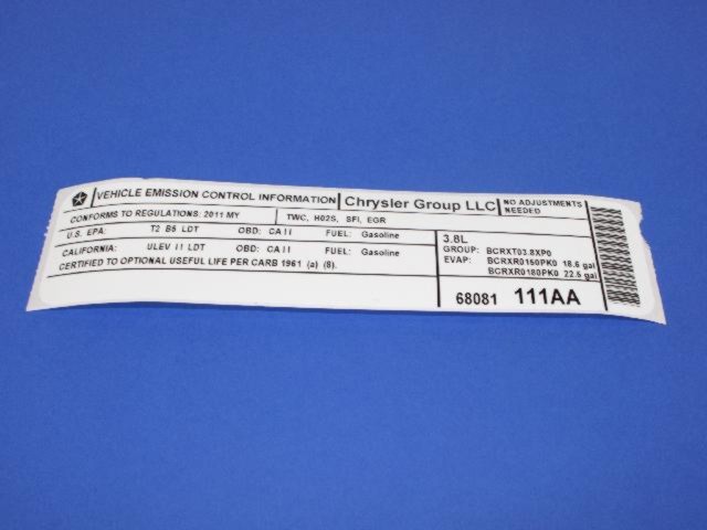 Mopar 68081111AA - Emission Label